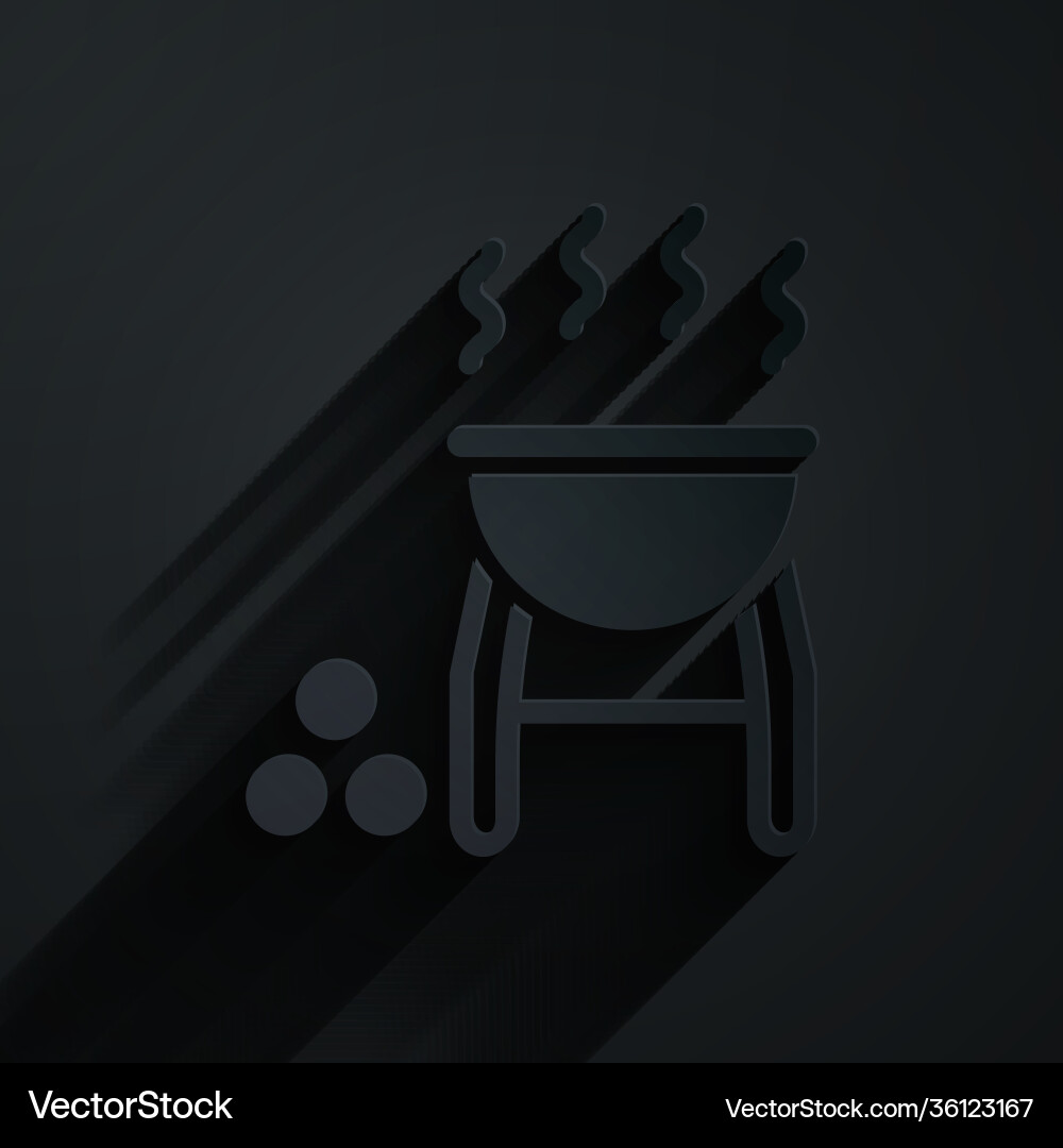 Paper cut barbecue grill icon isolated on black Vector Image