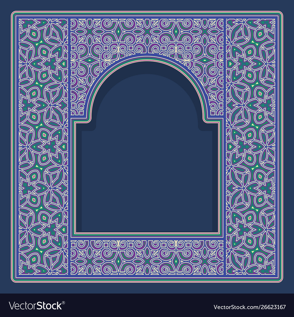 Patterned arched window frame in oriental Vector Image