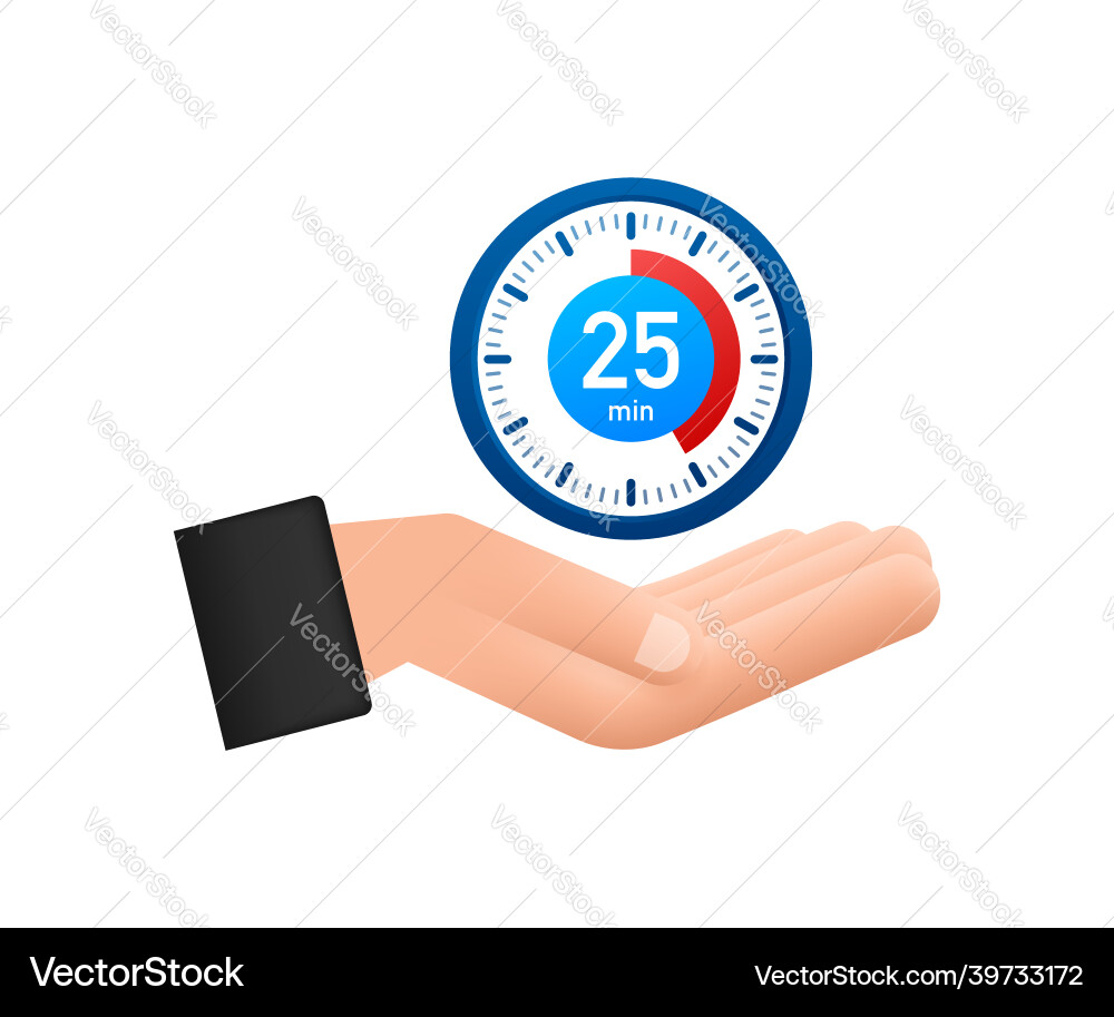 25 minutes stopwatch with hands icon Royalty Free Vector