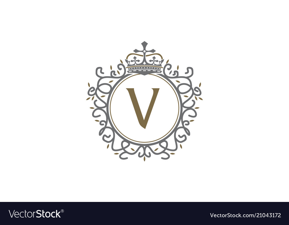 Crown leaf logo initial v Royalty Free Vector Image