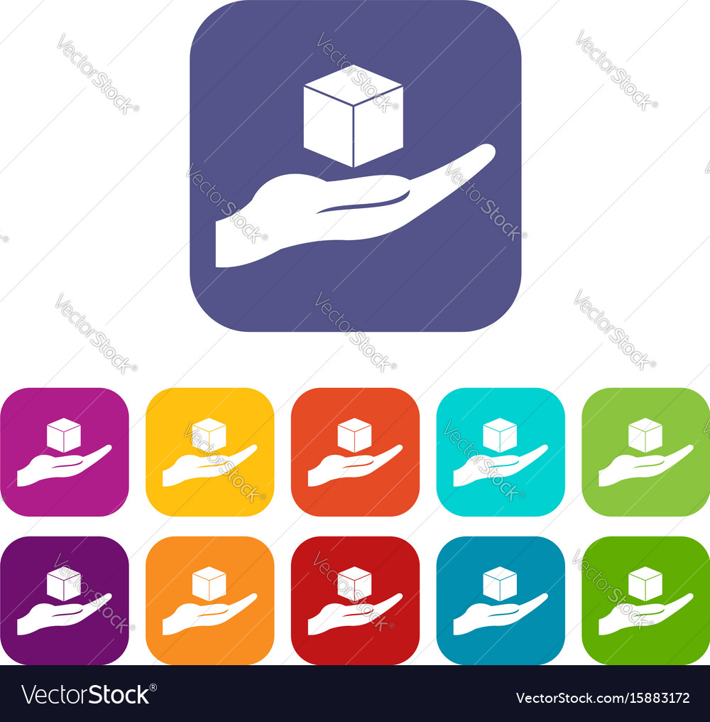 Cube 3d model icons set flat Royalty Free Vector Image