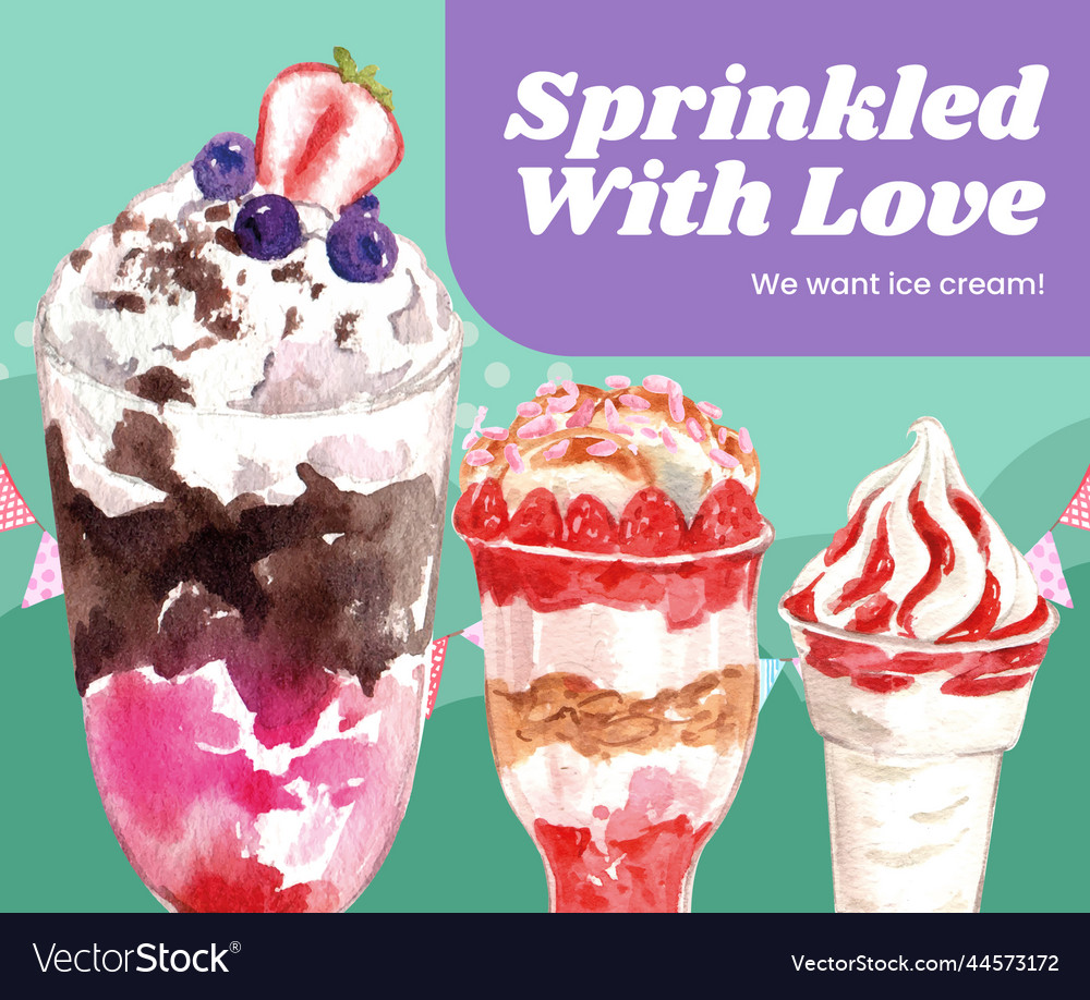 Facebook post template with sundae ice cream Vector Image