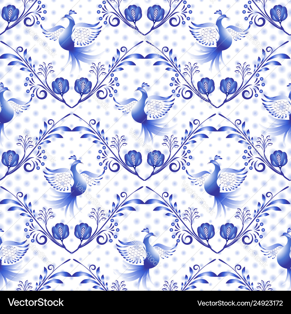 Russian gzhel pattern national floral background Vector Image
