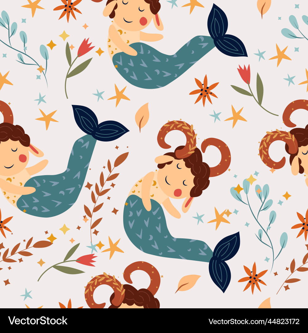 Seamless patterns with capricorn colorful flowers Vector Image