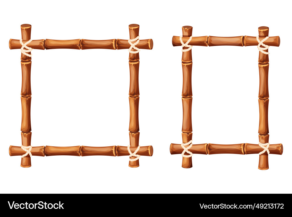 Set bamboo frames from sticks and rope in cartoon Vector Image