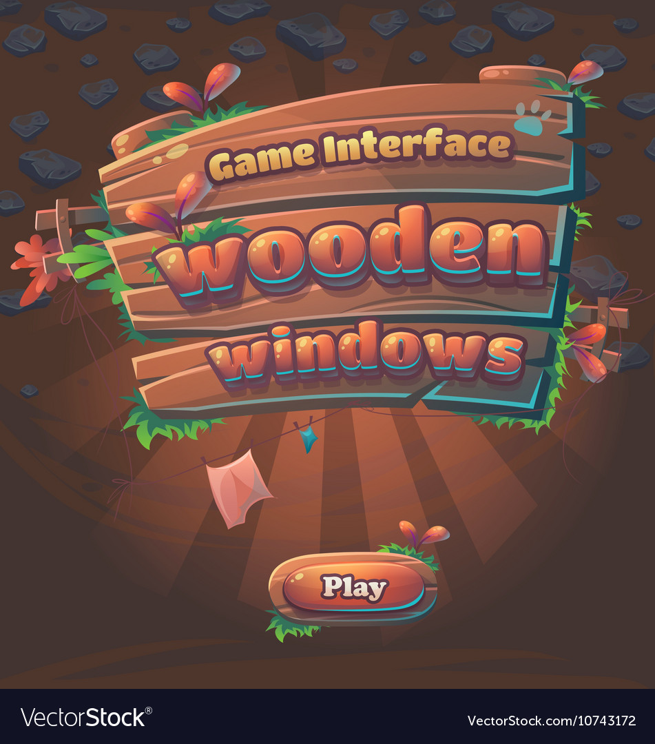 Wooden game user interface play window Royalty Free Vector Wooden game user interface play window Royalty Free Vector