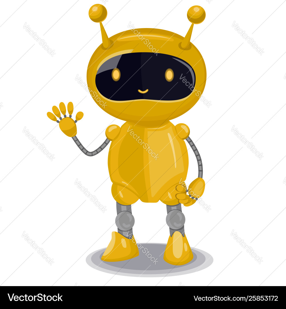 Yellow cute robot isolated on white background Vector Image