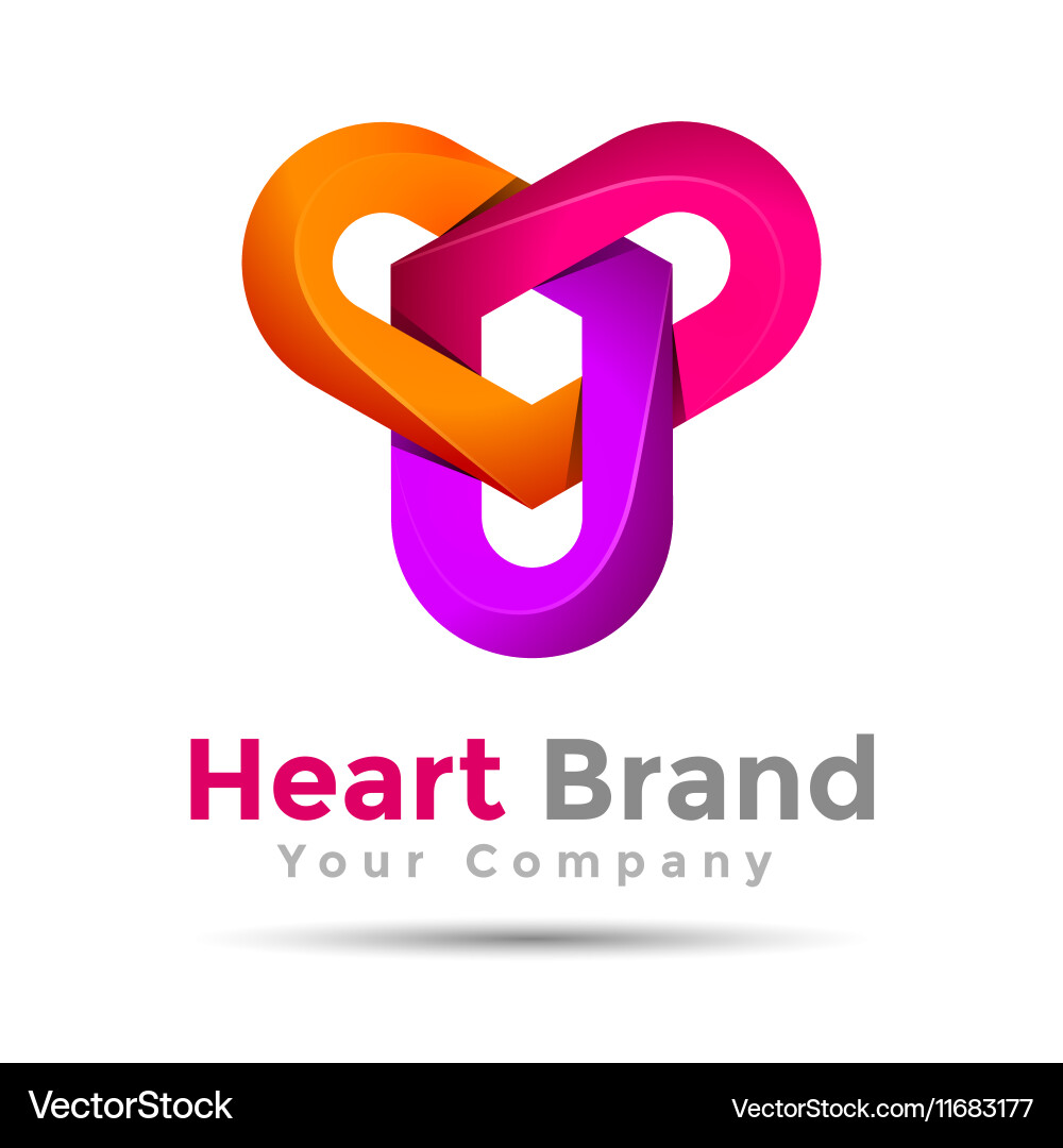 Abstract Heart in three Volume Logo Colorful 3d Vector Image
