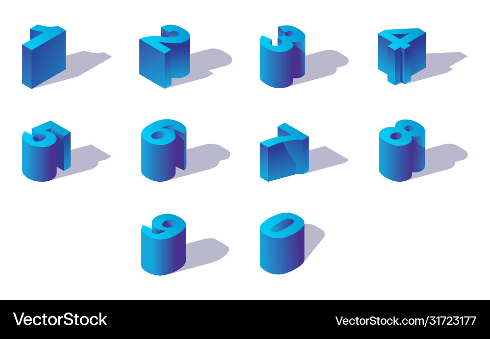 Blue isometric numbers sequence from zero to nine Vector Image