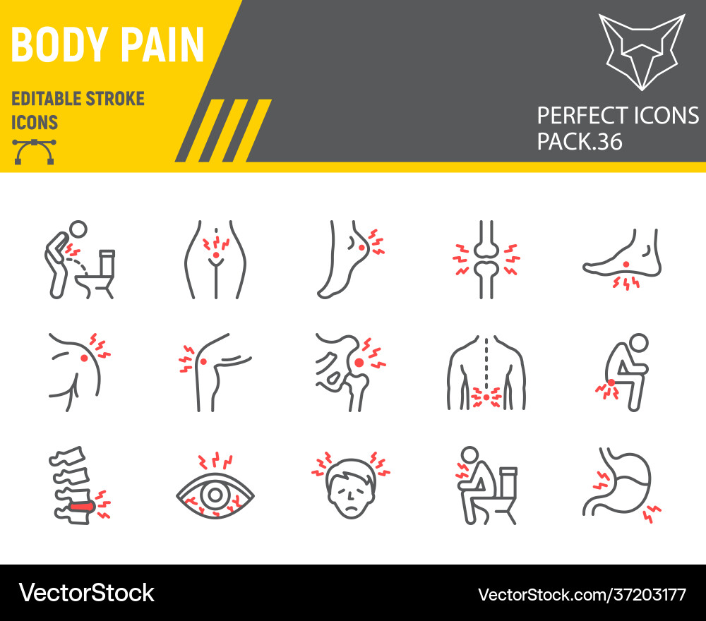 Body pain line icon set ache collection Royalty Free Vector