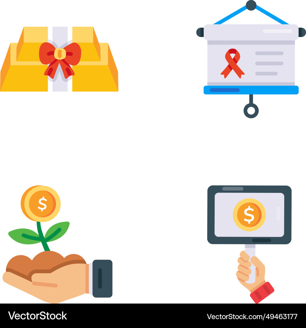 Bundle of flat style fundraising icons Royalty Free Vector