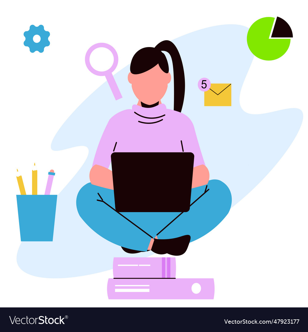 Freelance remote work concept woman sitting Vector Image Freelance remote work concept woman sitting Vector Image