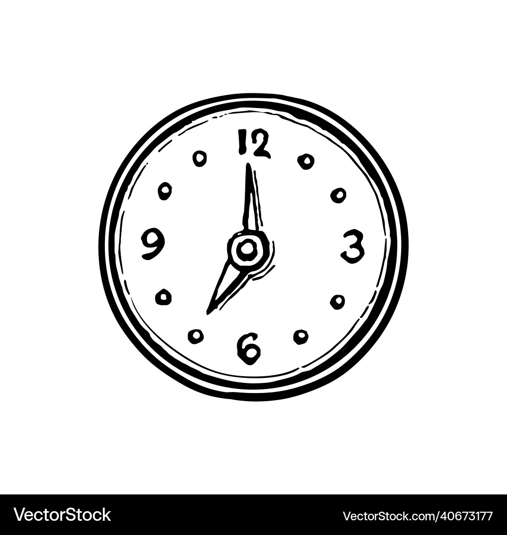 Ink sketch of clock dial face Royalty Free Vector Image