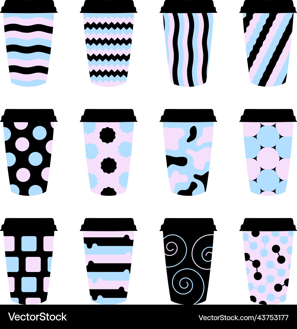 Isolated set of 12 paper texture pattern cups Vector Image