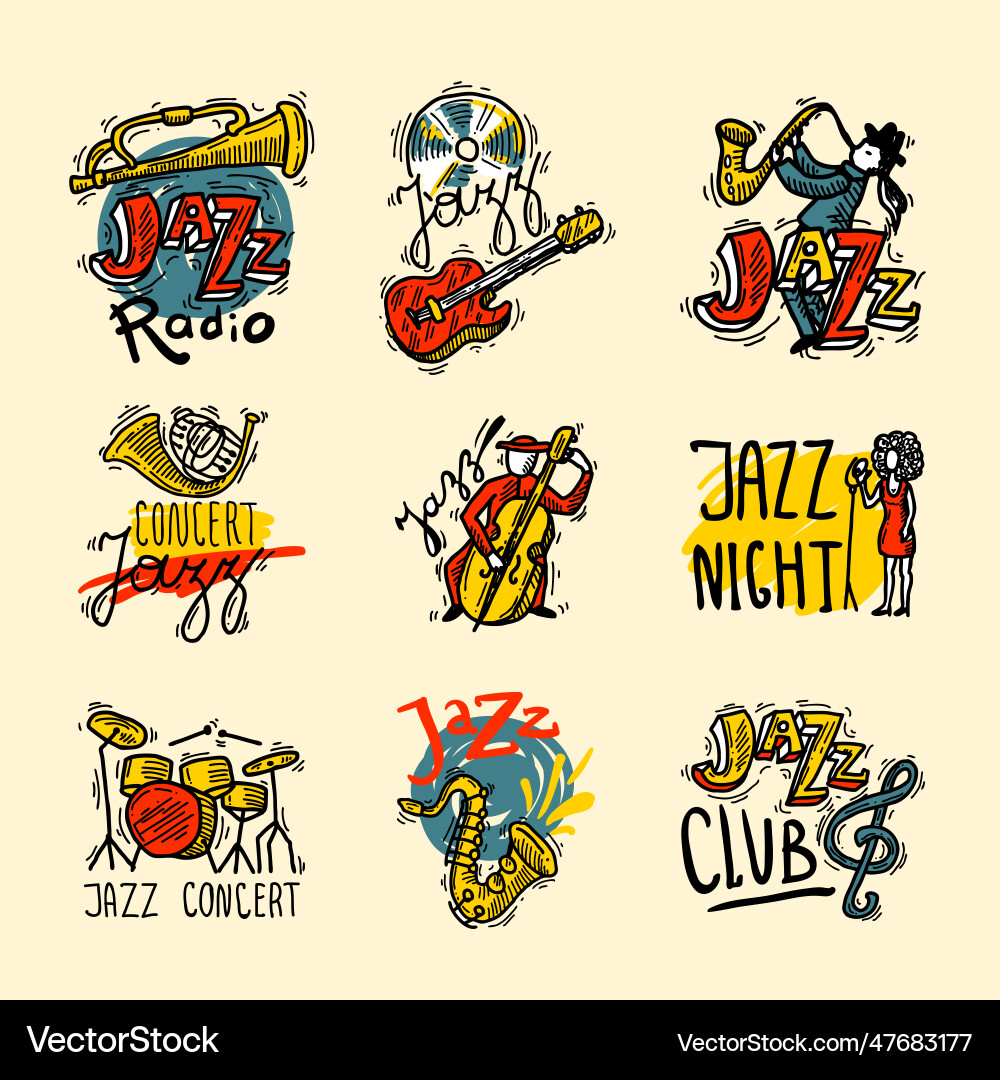 Jazz labels set Royalty Free Vector Image - VectorStock