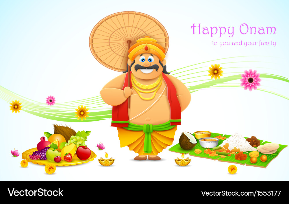 King mahabali in onam background Royalty Free Vector Image