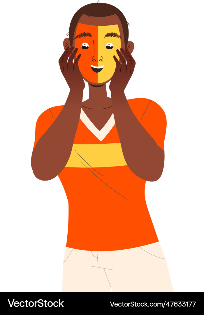 Man fan character with painted face cheering Vector Image
