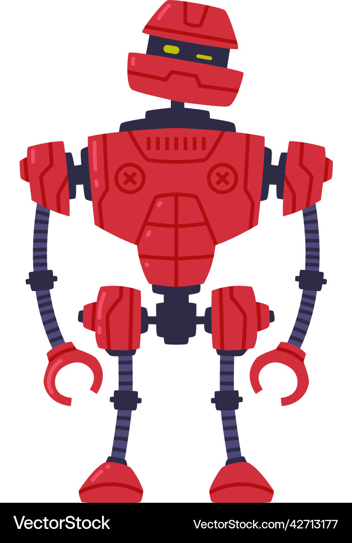 Metal red robot machine with limbs for labor Vector Image