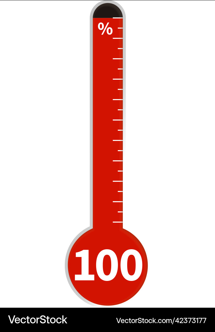 Percentage thermometer red scale with 100 percent Vector Image