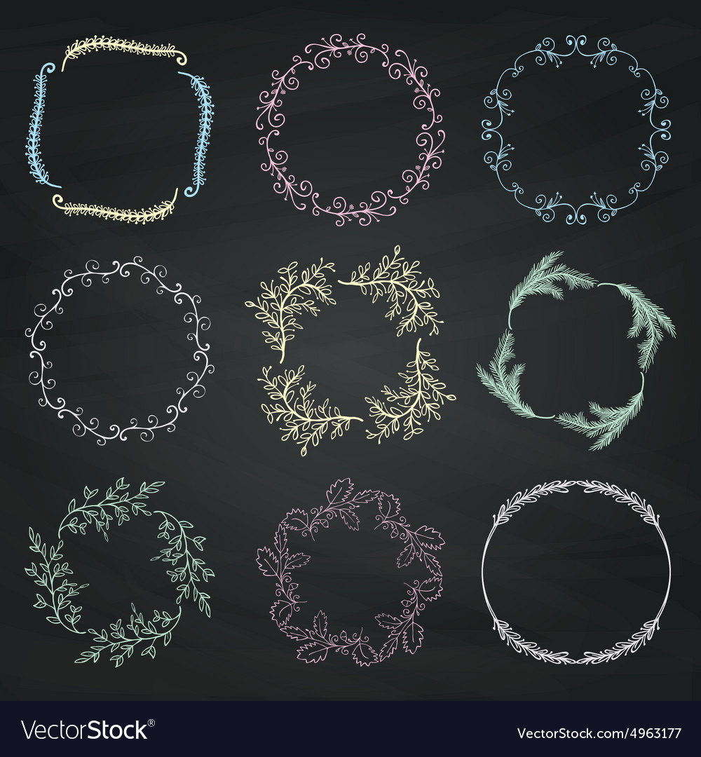 Set of chalk drawing floral borders frames Vector Image