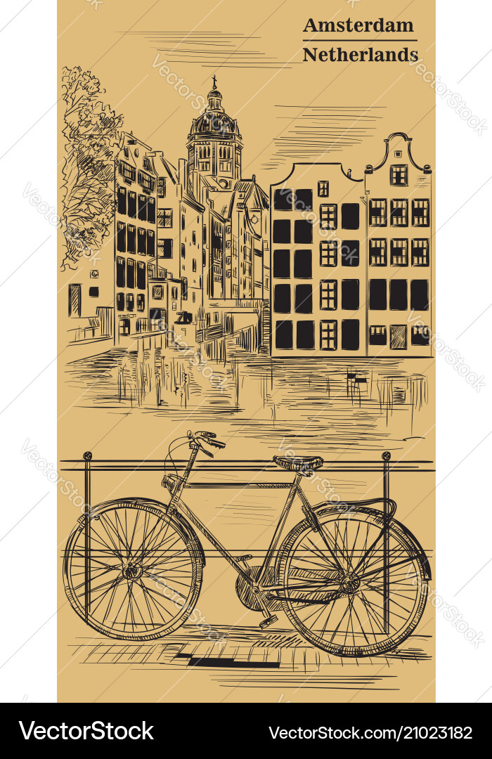 Bike in amsterdam brown Royalty Free Vector Image