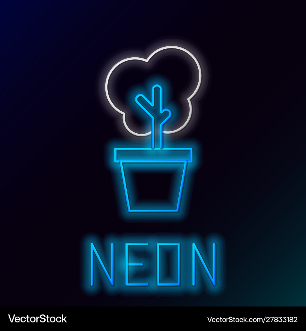 Blue glowing neon line tree in pot icon isolated Vector Image