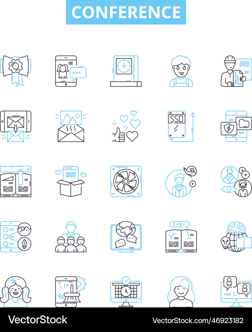 Conference line icons set convention Royalty Free Vector