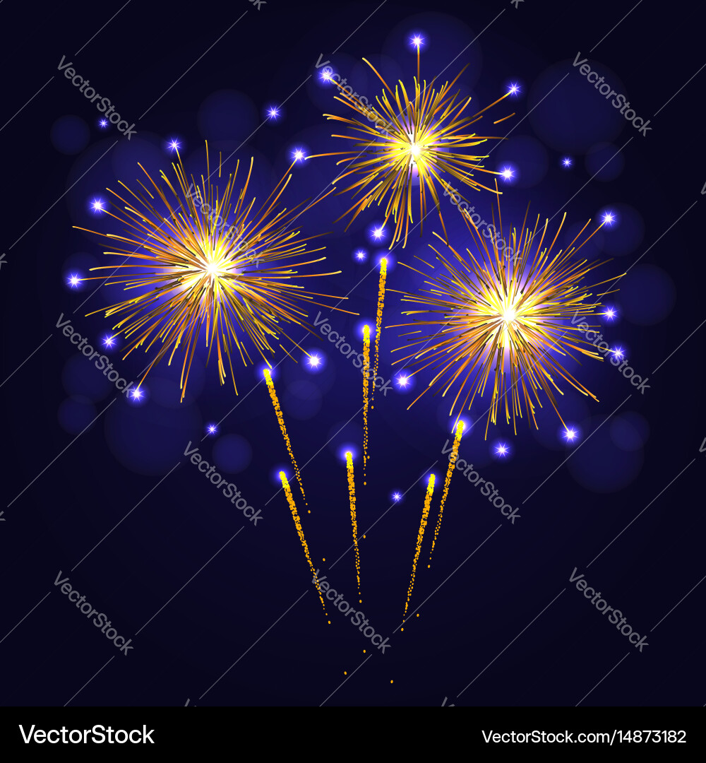 Holidays golden yellow fireworks Royalty Free Vector Image