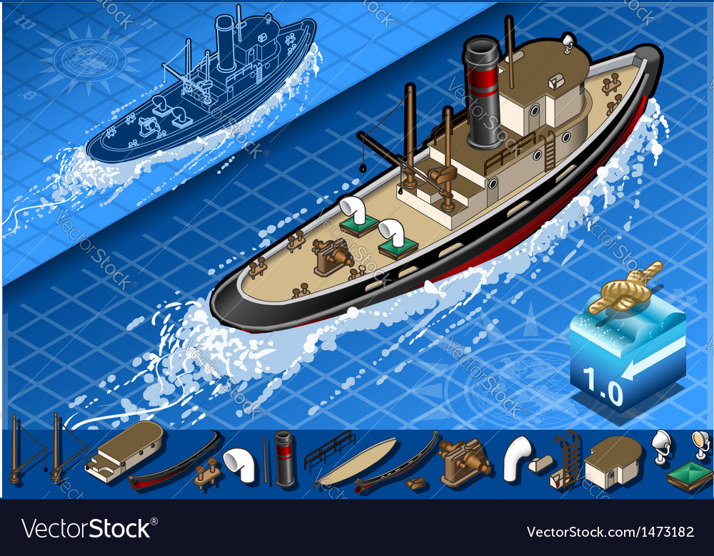 Isometric old tugboat Royalty Free Vector Image Isometric old tugboat Royalty Free Vector Image