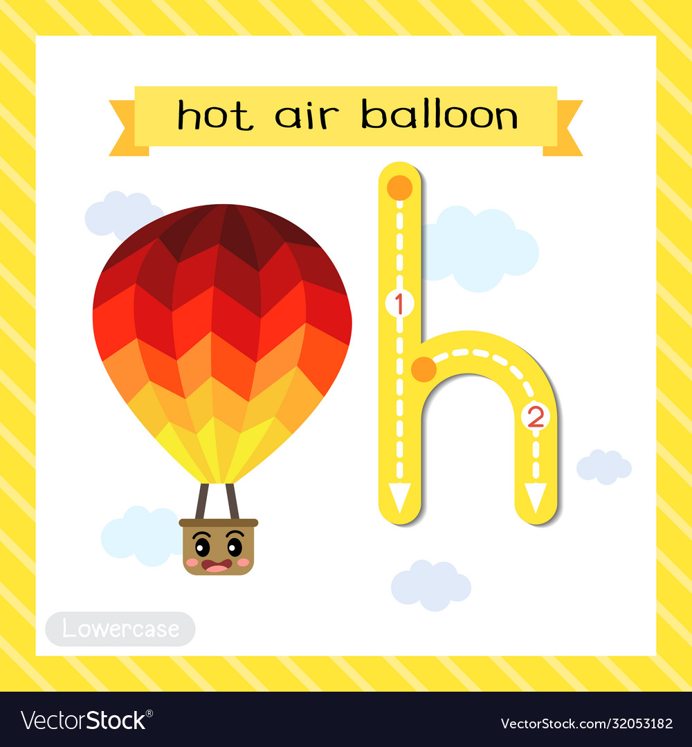 Letter h lowercase tracing hot air balloon Vector Image