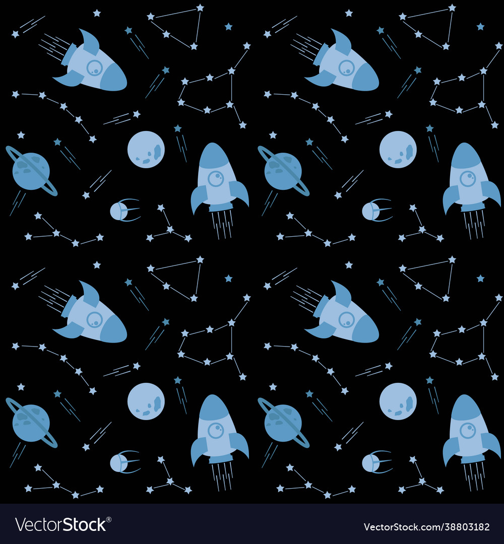 Outer space pattern with stars rocket planets Vector Image