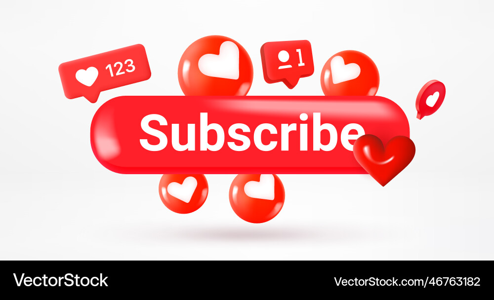 Social media icons and subscribe button 3d Vector Image