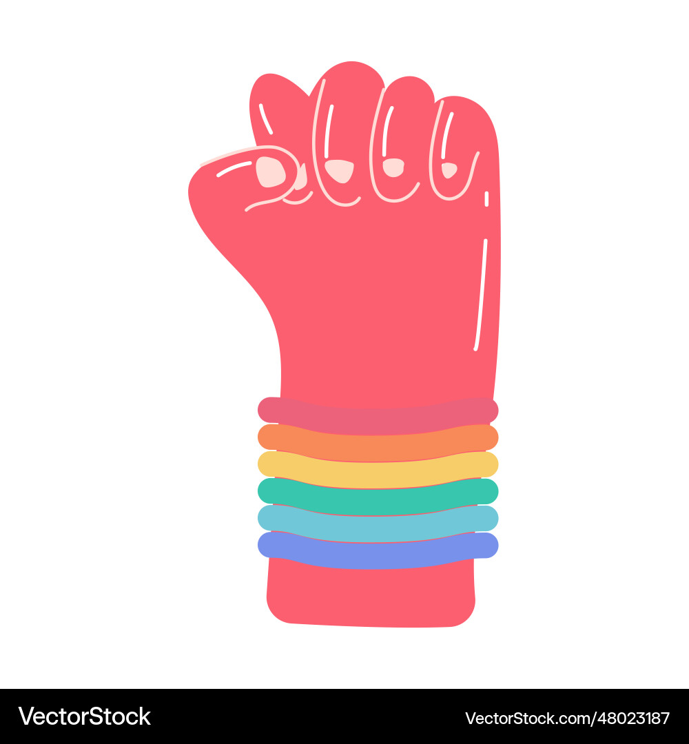 Closed fisted with rainbow wristband sticker Vector Image