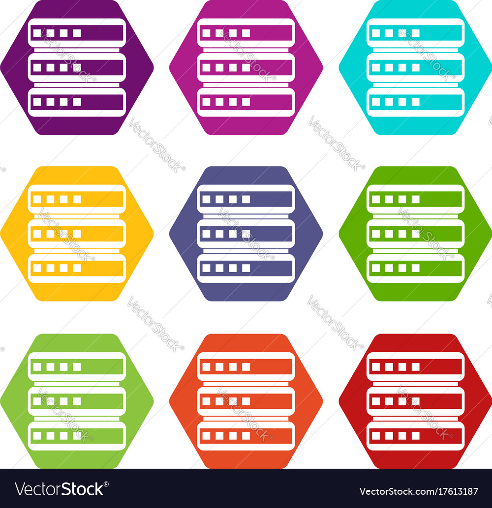 Database icon set color hexahedron Royalty Free Vector Image