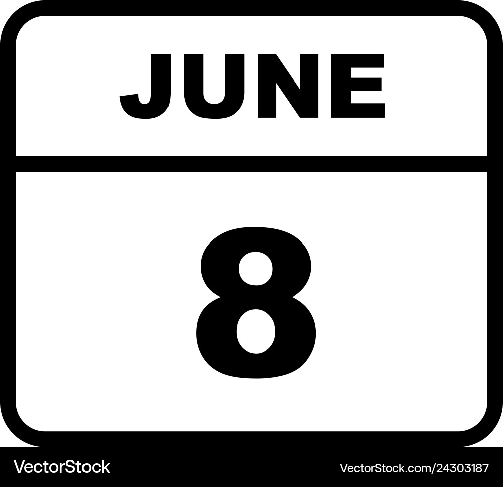 June 8th date on a single day calendar Royalty Free Vector