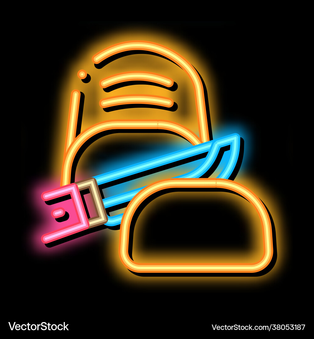 Knife cutting baked bread neon glow icon Vector Image