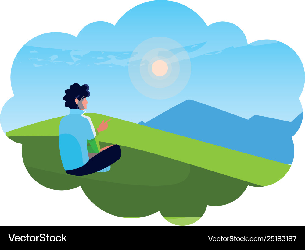 Man contemplating horizon in field scene Vector Image