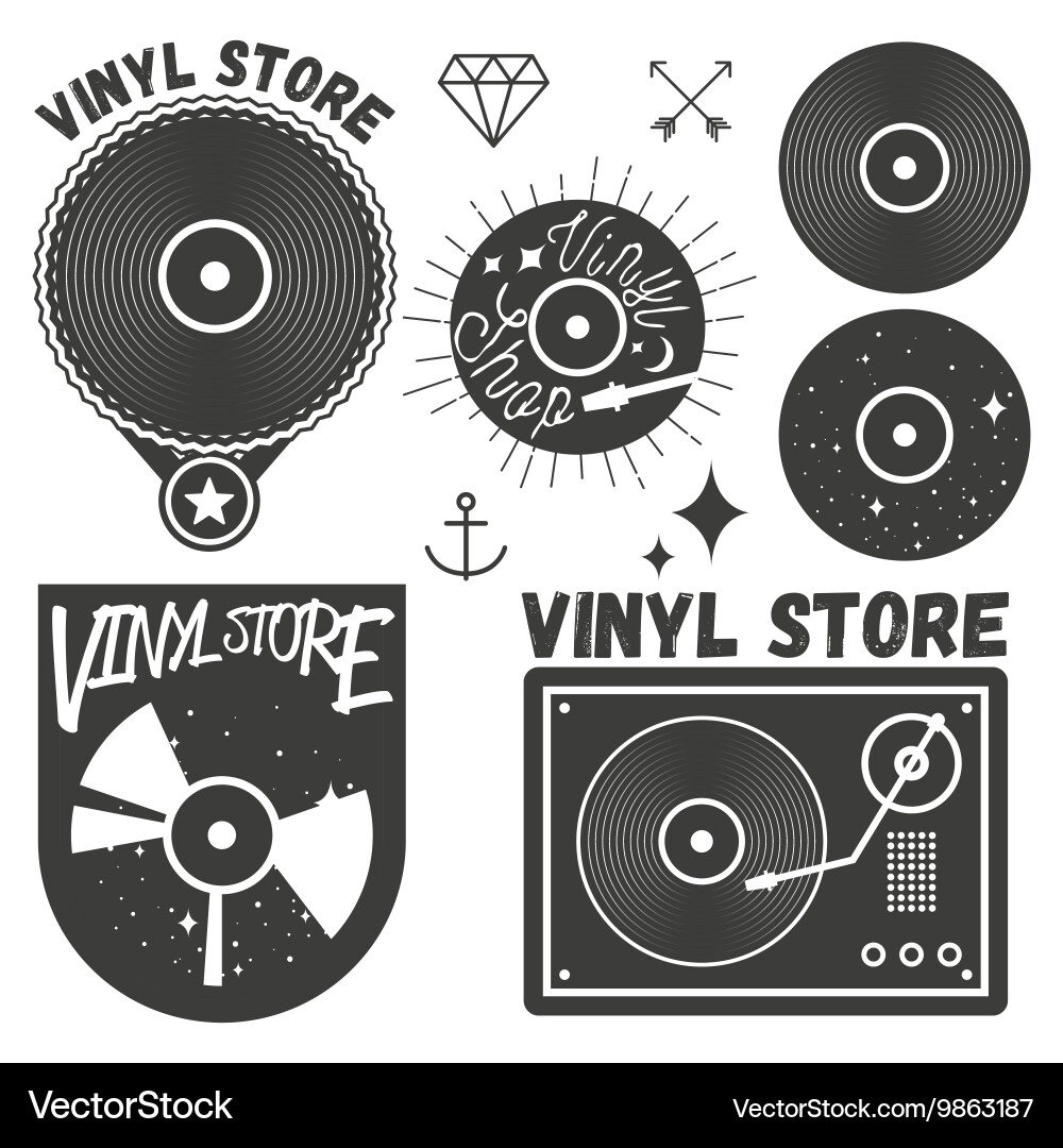 Set vinyl disc and player music records Royalty Free Vector