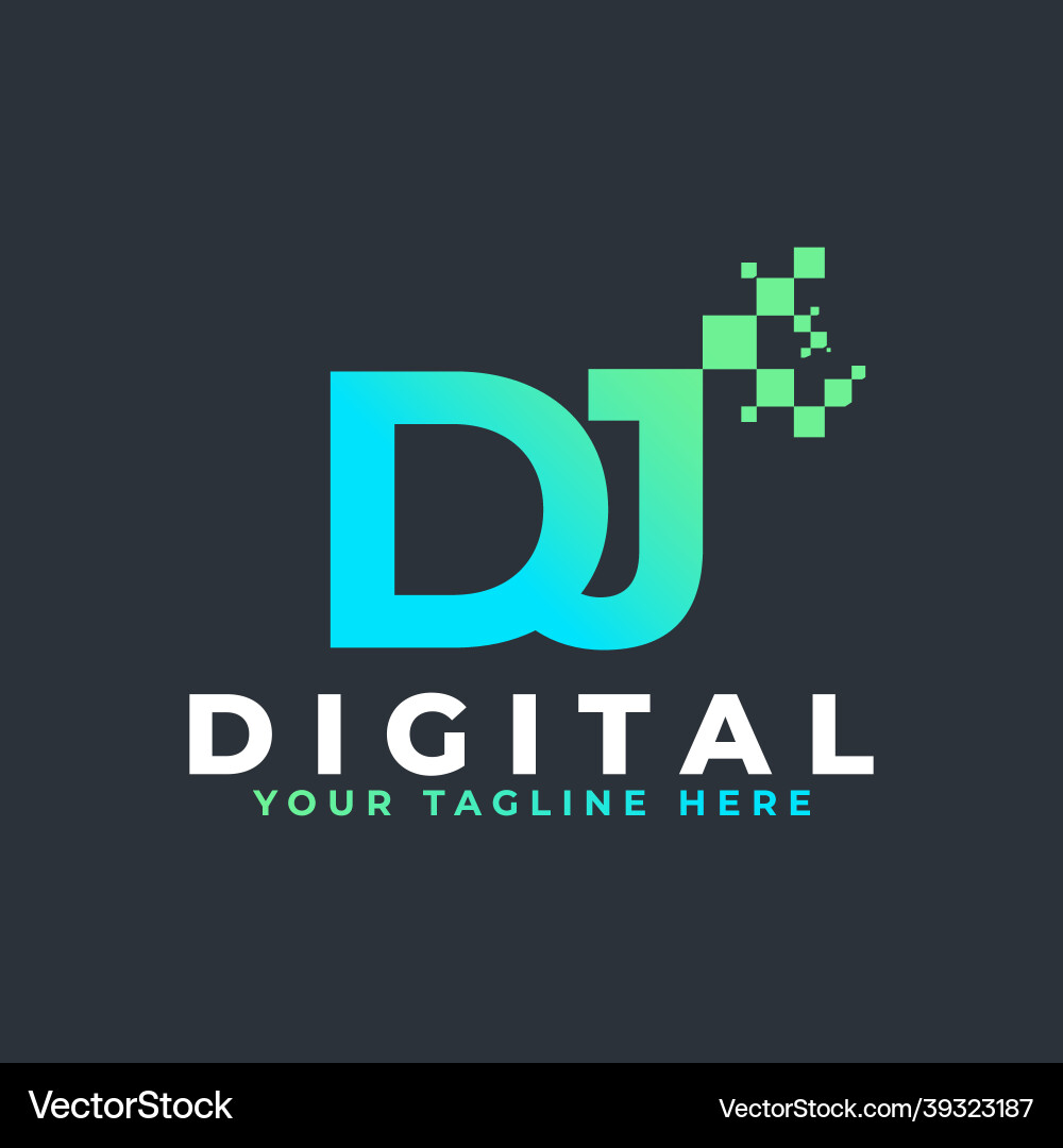 Tech letter dj logo blue and green geometric Vector Image