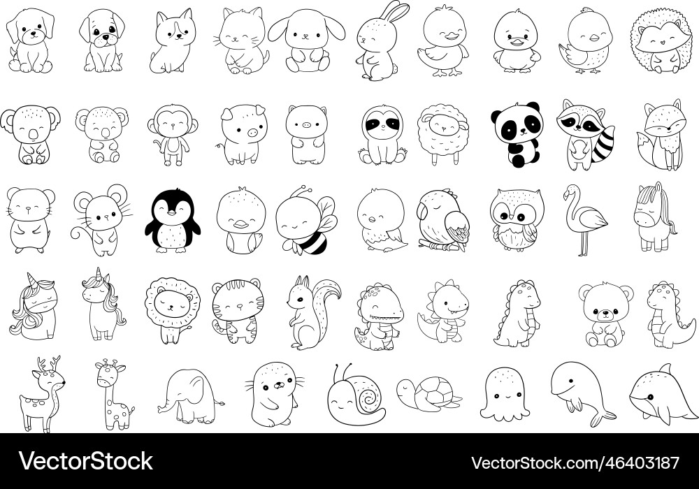 Woodland animals bundle coloring forest Royalty Free Vector