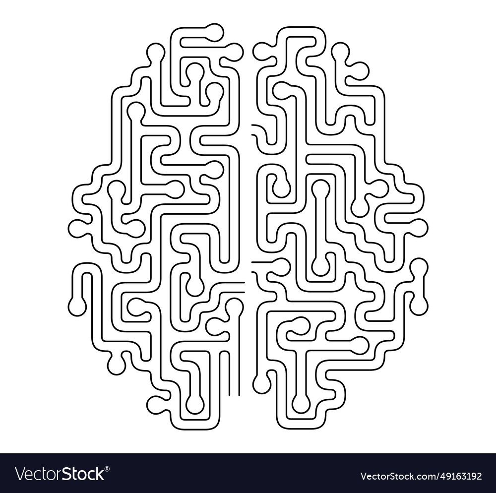 Brain shape maze design solve problem Royalty Free Vector