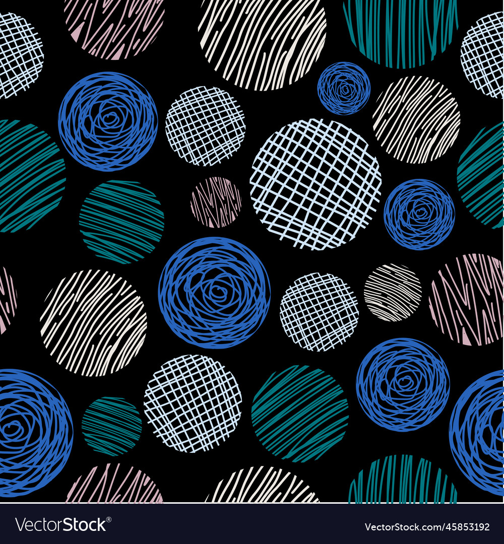Circle Abstract Seamless Pattern With Hand Drawn Vector Image