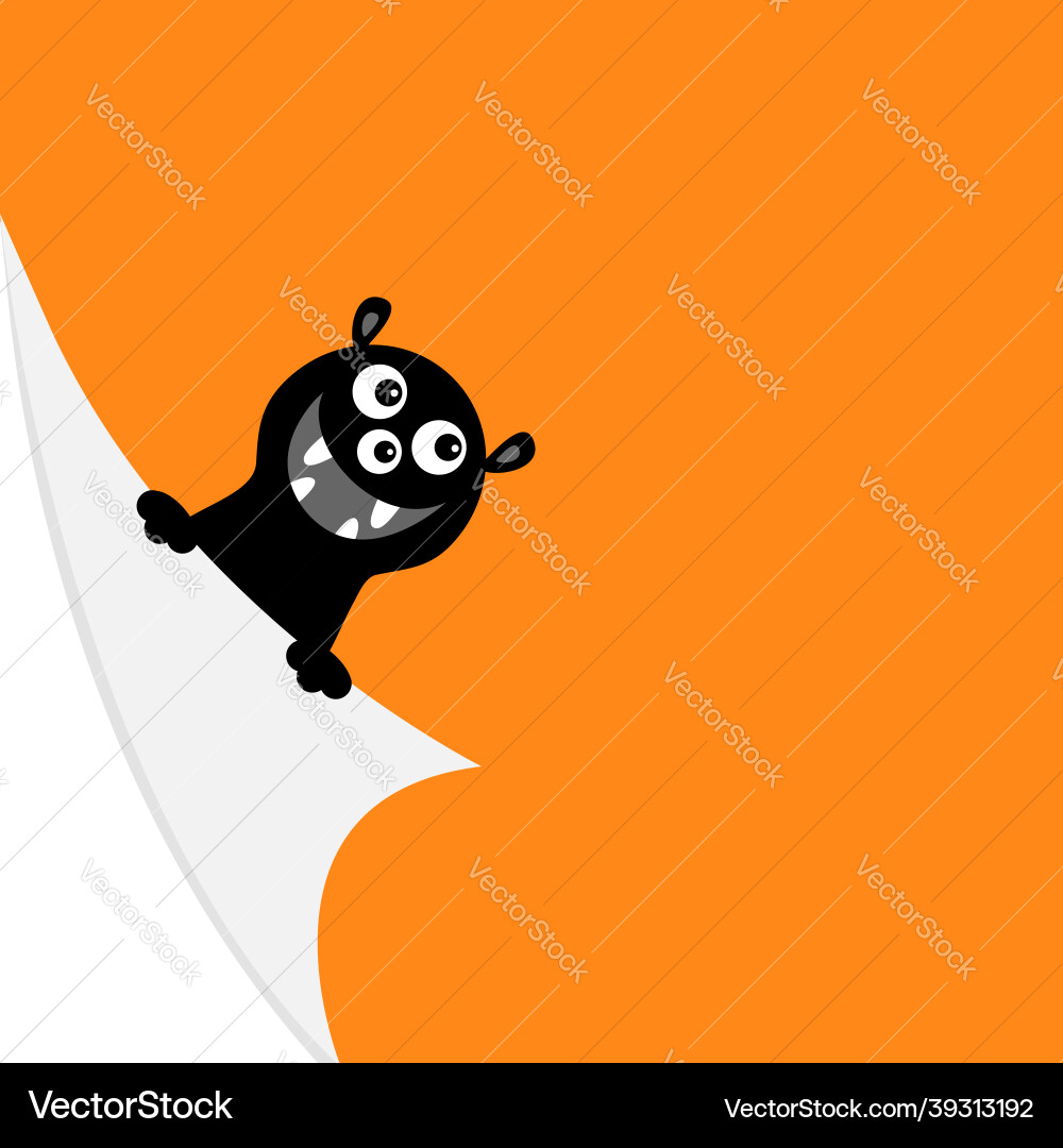 Curled paper corner black monster face holding Vector Image