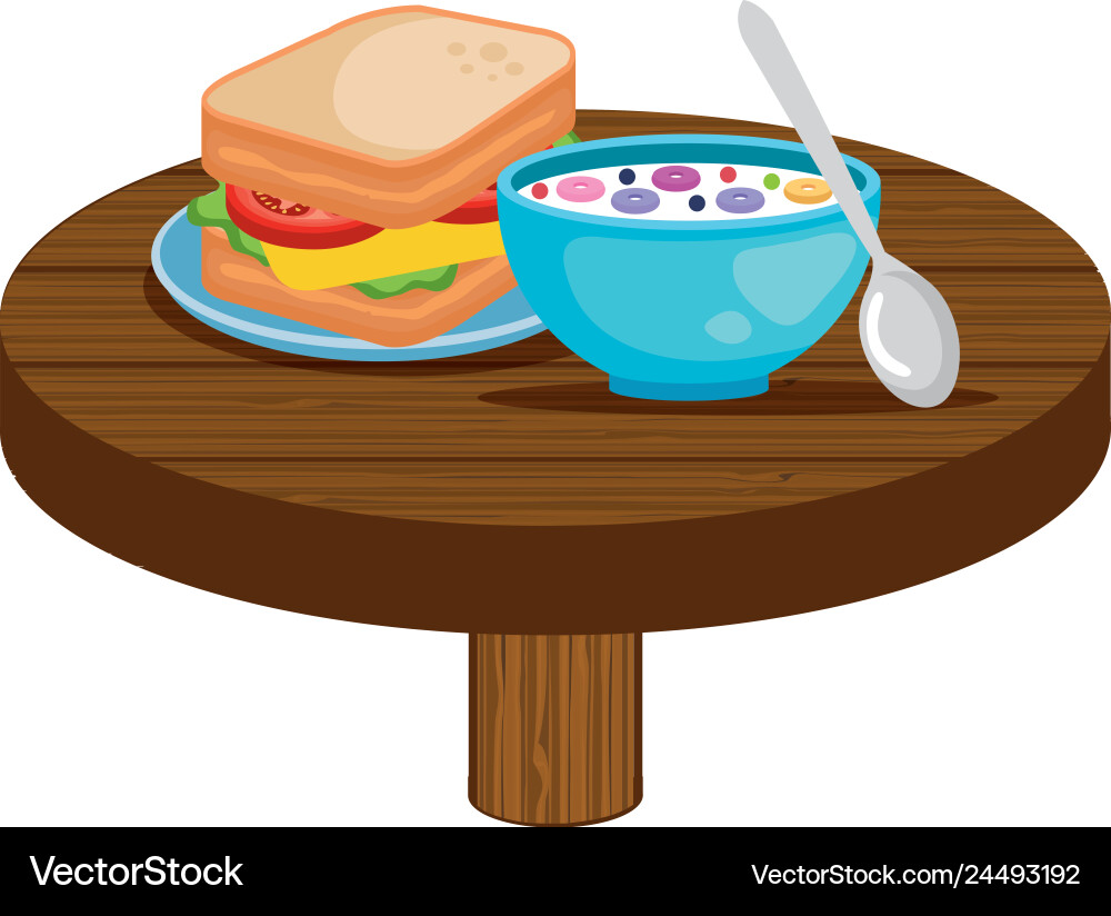 Delicious breakfast in wooden table Royalty Free Vector