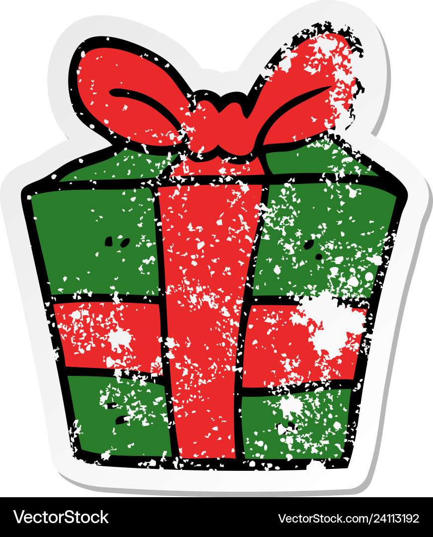 Distressed sticker of a cartoon present Royalty Free Vector