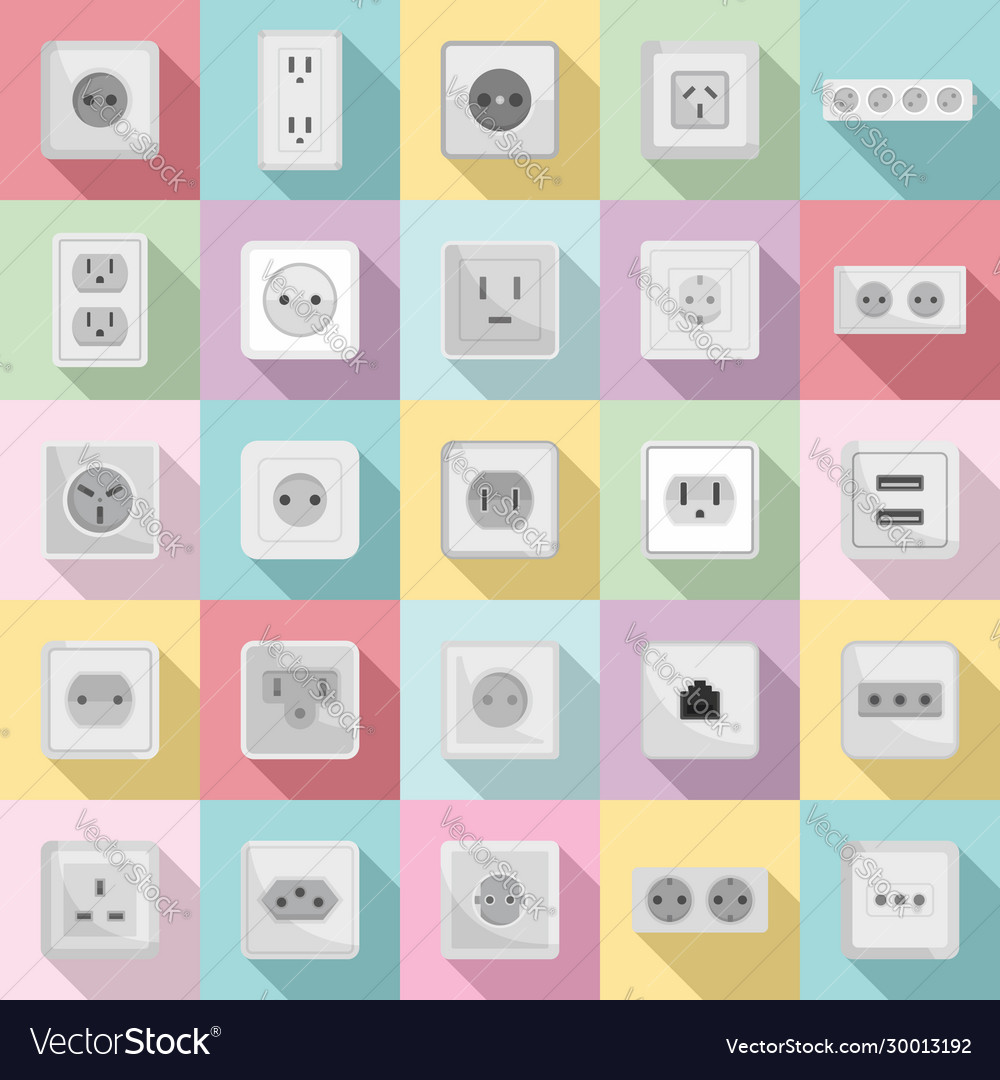 Power socket icons set flat style Royalty Free Vector Image