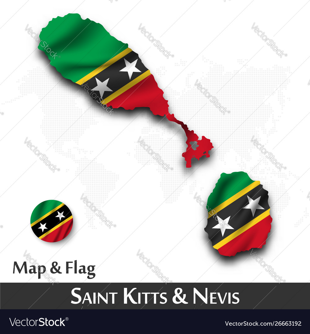 Saint kitts and nevis map flag waving Royalty Free Vector