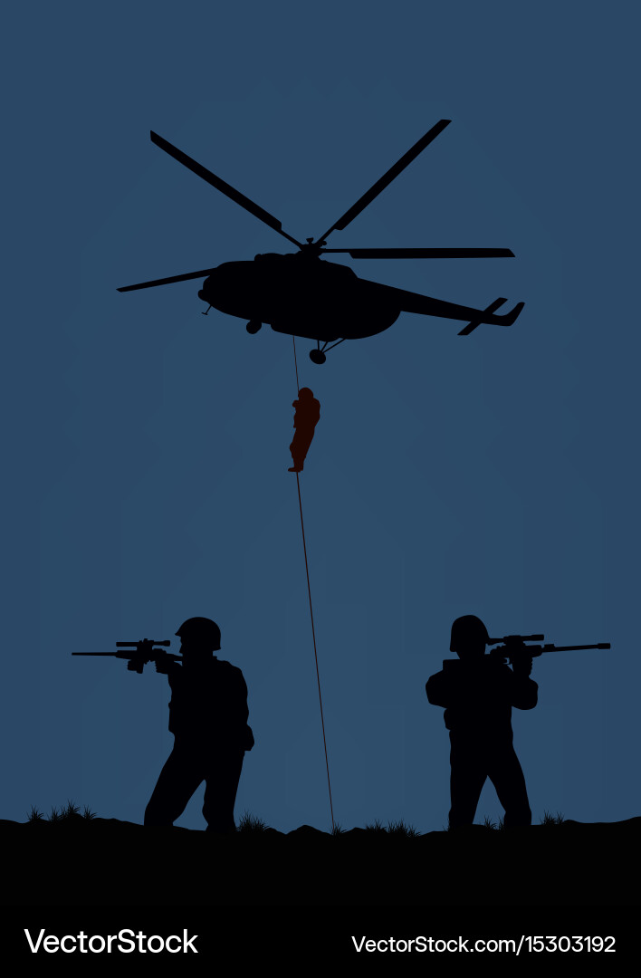Soldiers going to attack and helicopters Vector Image