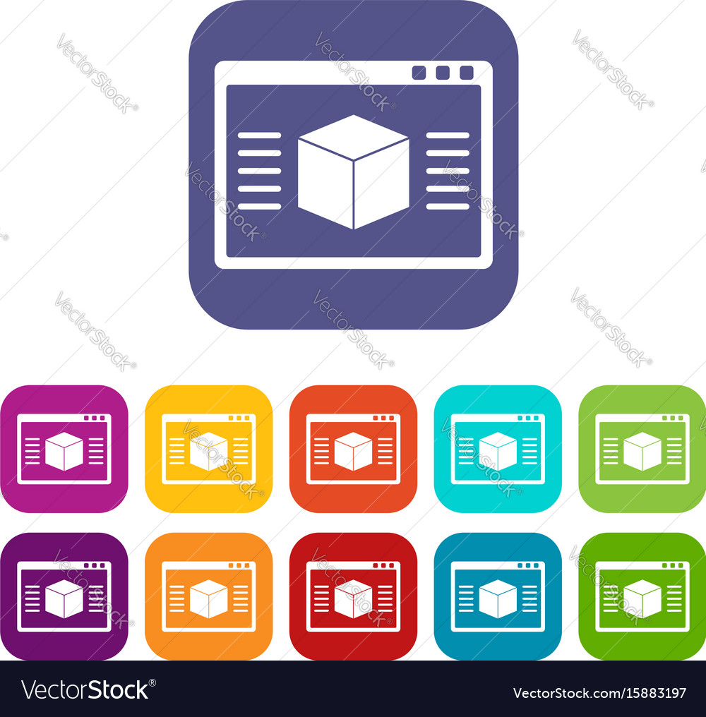 3d model icons set flat Royalty Free Vector Image