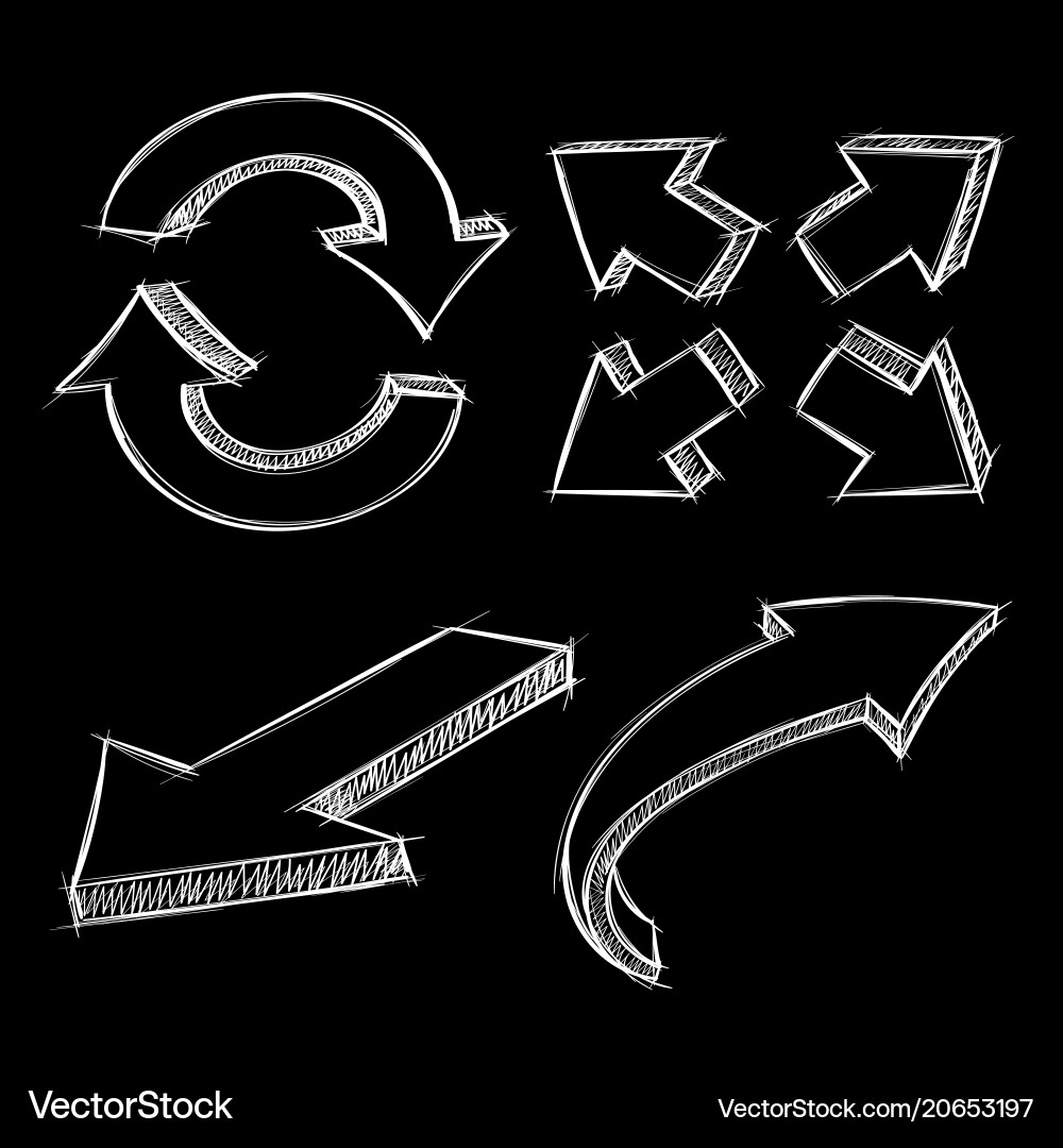 Arrows white hand drawn sketch on black Royalty Free Vector